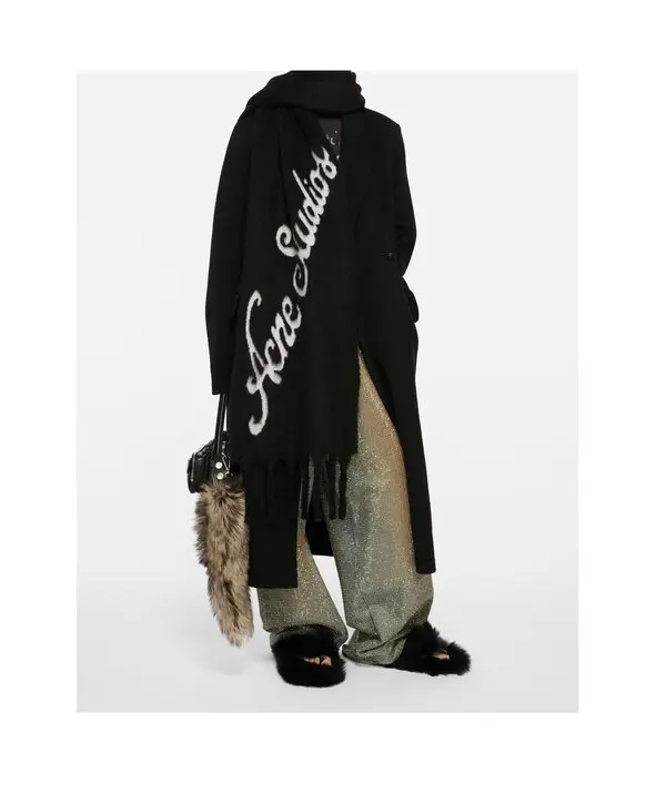 Acne Studios Logo-detail Fringe Scarf - Black/gray