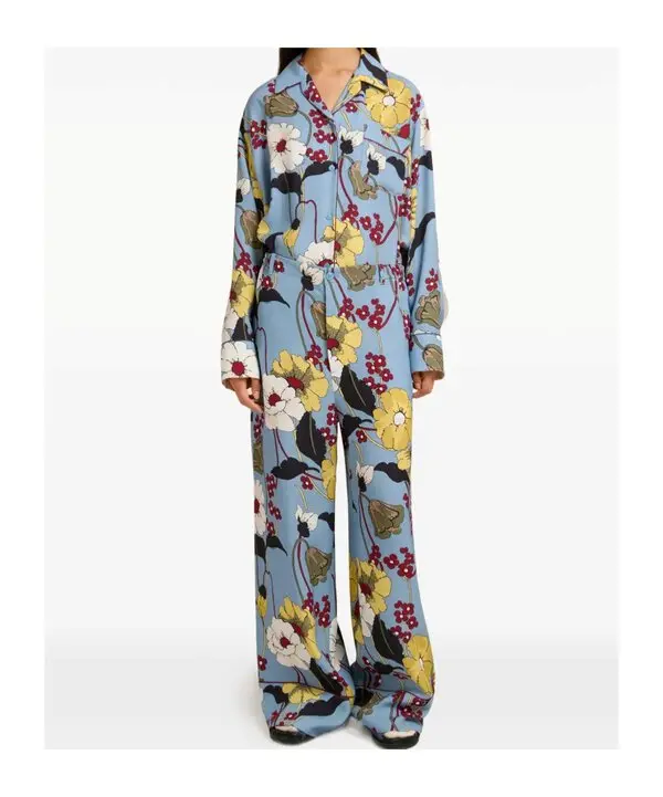 Marni Melodia Print Envers Satin Palazzo Trousers - Blue