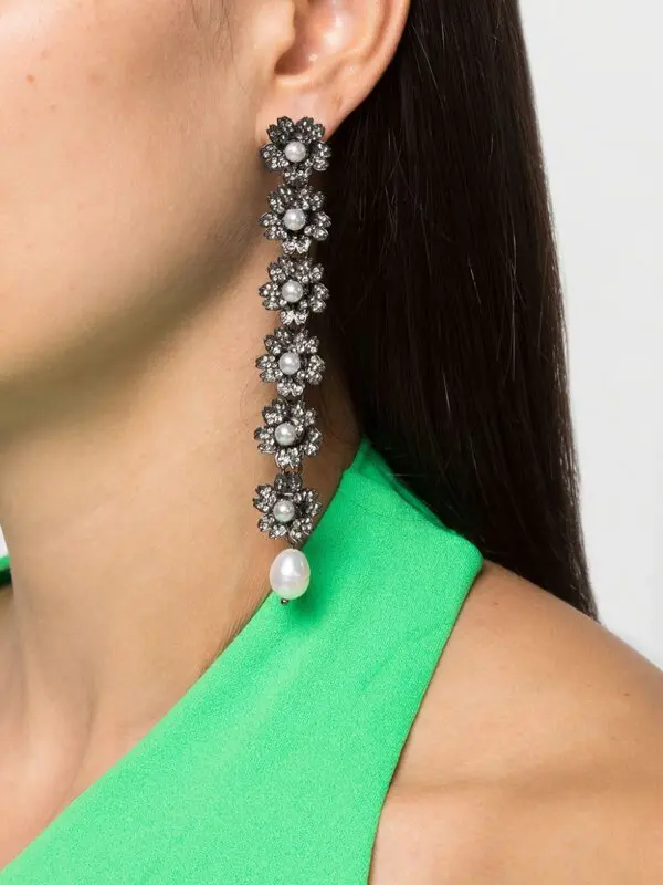 ROGER VIVIER Pearl And Crystal Embellished Flower Drop Earrings