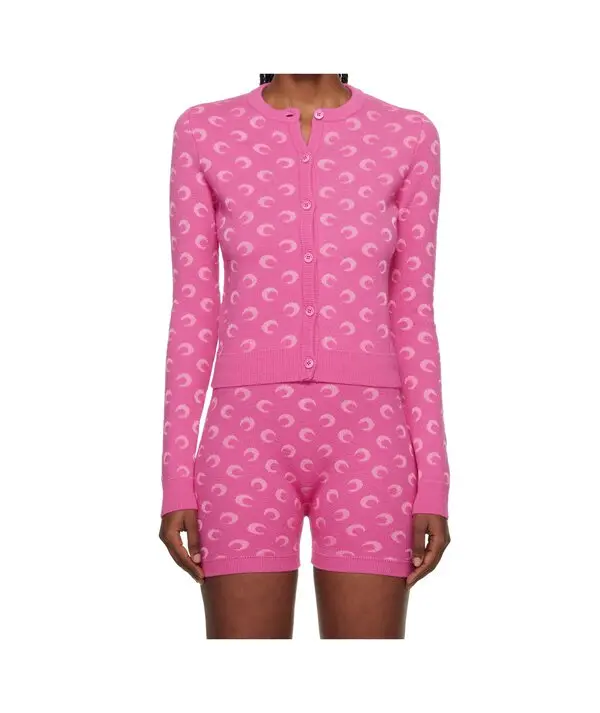 MARINE SERRE Moon Jacquard Knit Fitted Cardigan - Pink