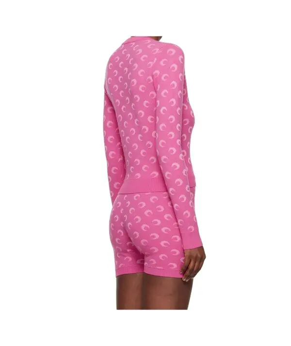 MARINE SERRE Moon Jacquard Knit Fitted Cardigan - Pink