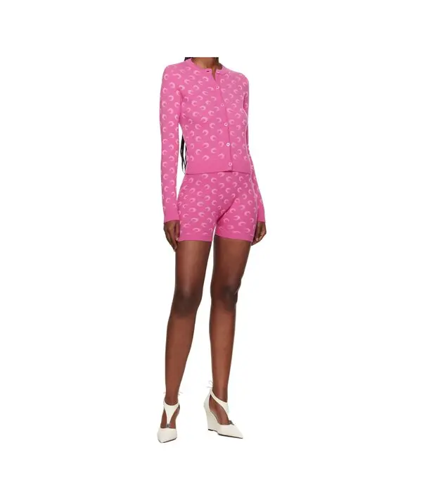 MARINE SERRE Moon Jacquard Knit Fitted Cardigan - Pink