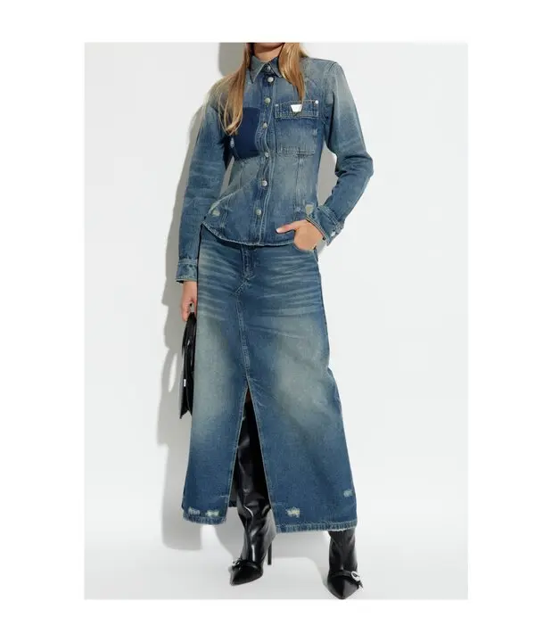 MISBHV Distressed Denim Shirt With Logo Plaque