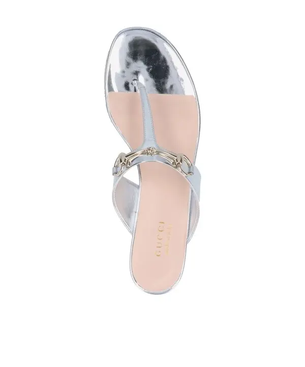 Gucci Metallic Thong Sandals With Horsebit Detail