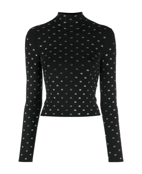 Alexander Wang Logo Rhinestone Long Sleeve Top