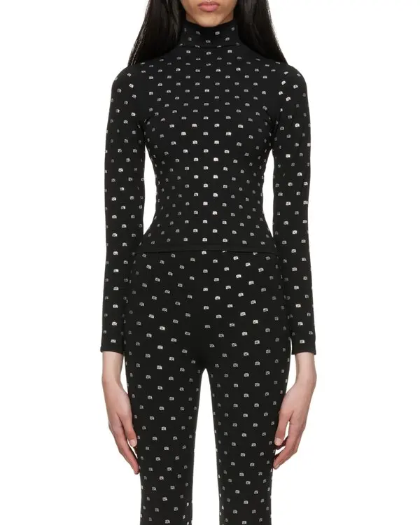 Alexander Wang Logo Rhinestone Long Sleeve Top