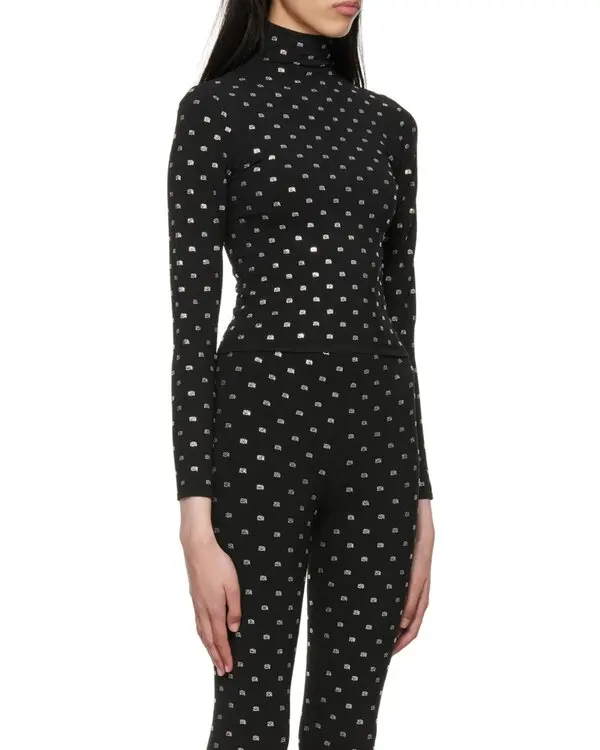 Alexander Wang Logo Rhinestone Long Sleeve Top