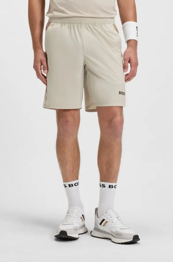 Hugo Boss Elasticated Waistband Shorts With Letter Details - Nude
