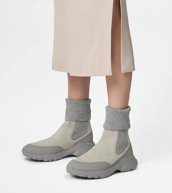 TOD'S Chelsea Boots In Calfskin Nubuck With Elastic Knit Inserts - Gray