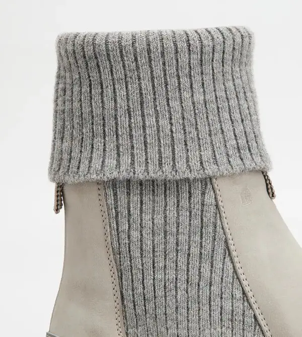 TOD'S Chelsea Boots In Calfskin Nubuck With Elastic Knit Inserts - Gray