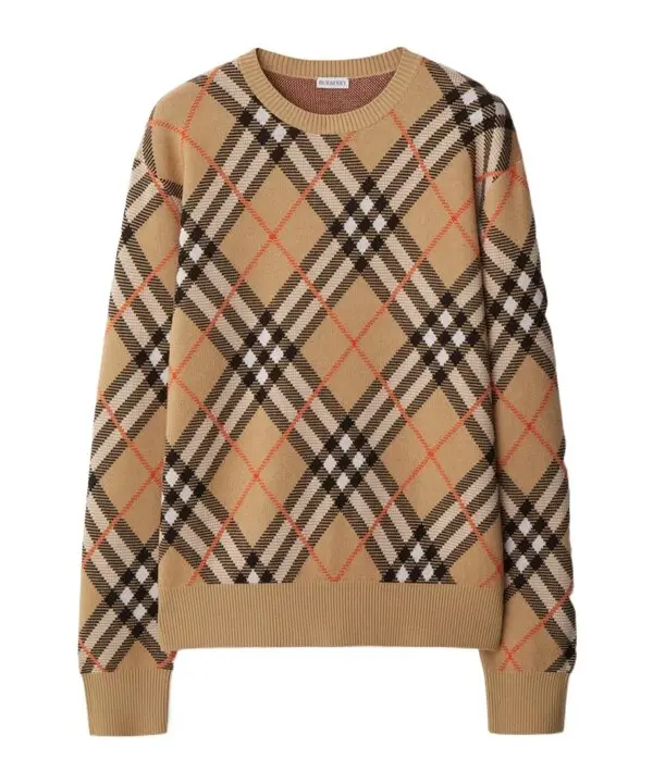 Burberry Checked Crewneck Jumper - Sand
