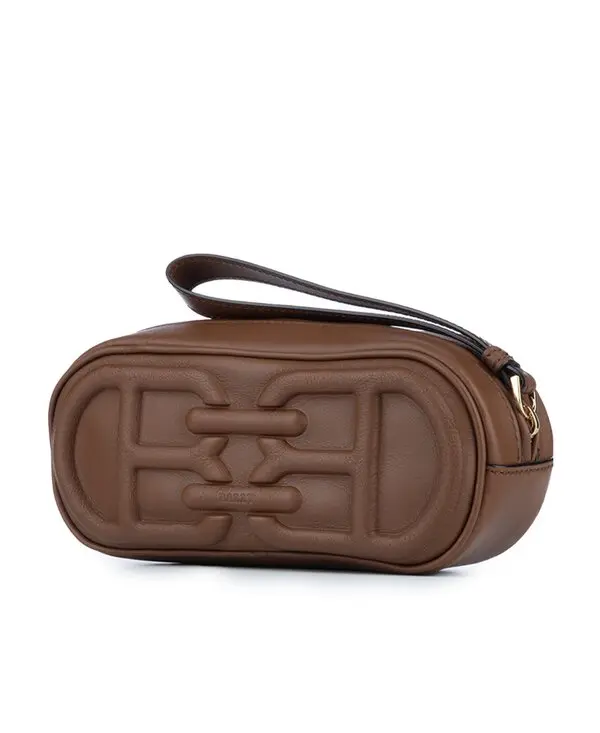 Bally Embossed Leather Zipper Handbag