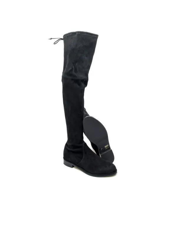 STUART WEITZMAN Suede Thigh-high Boots With Tie Fastening - Black