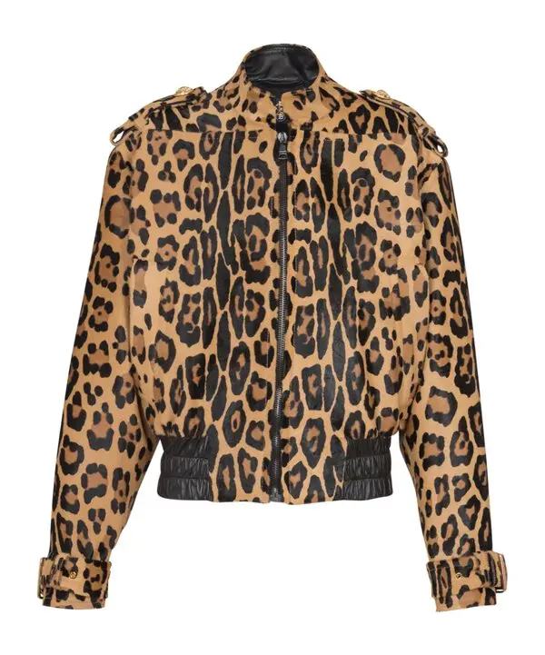 Balmain Leopard Print Ponyskin-style Leather Bomber Jacket