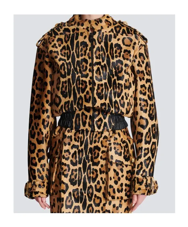 Balmain Leopard Print Ponyskin-style Leather Bomber Jacket