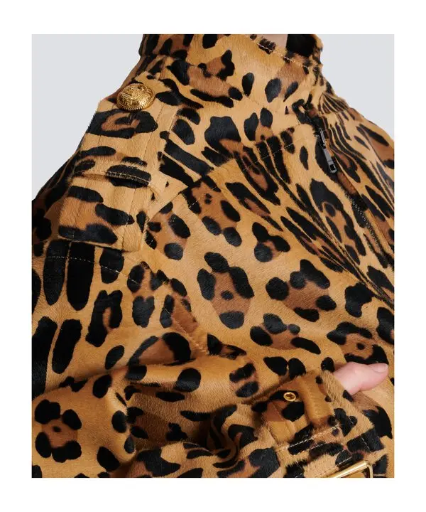 Balmain Leopard Print Ponyskin-style Leather Bomber Jacket