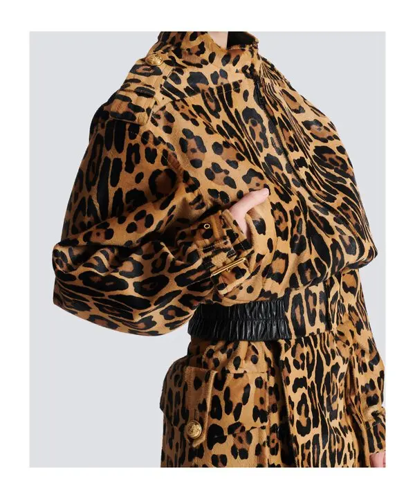 Balmain Leopard Print Ponyskin-style Leather Bomber Jacket