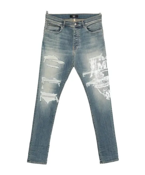 Amiri Distressed Belt Loop Jeans - Gray