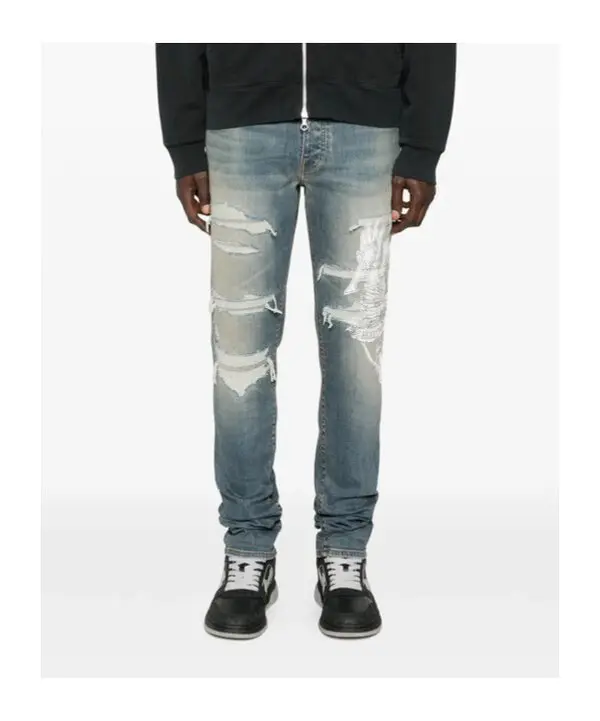 Amiri Distressed Belt Loop Jeans - Gray