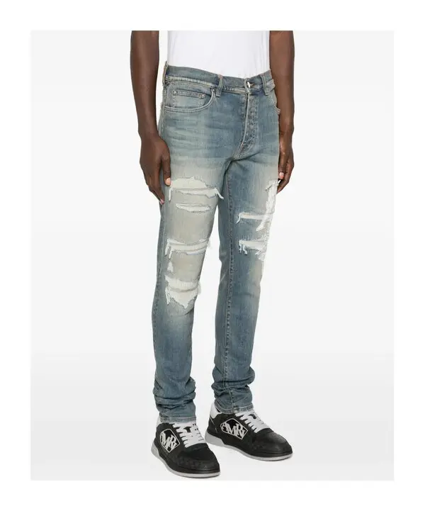 Amiri Distressed Belt Loop Jeans - Gray