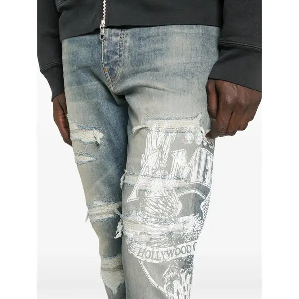 Amiri Distressed Belt Loop Jeans - Gray