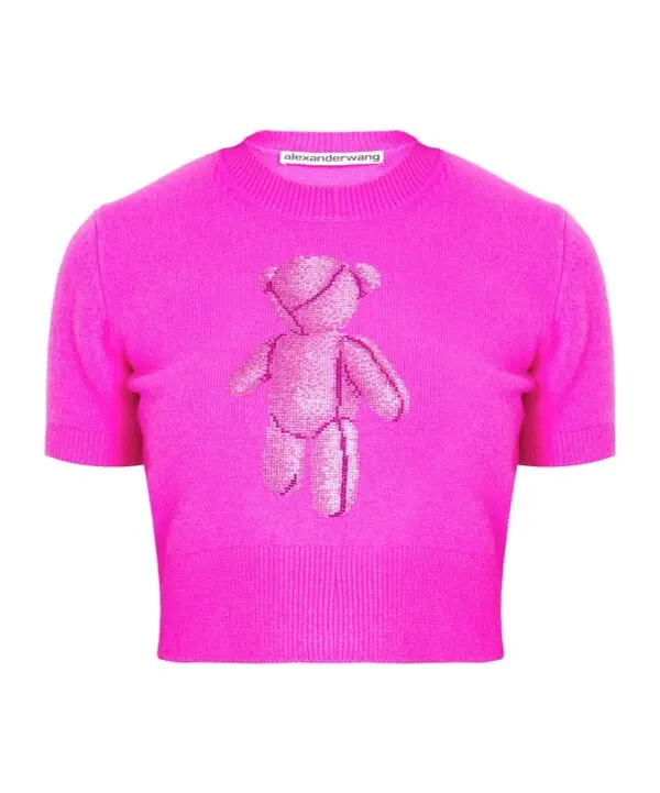 Alexander Wang Beiress" Crystal Embellished Short Sleeve Cropped T-shirt