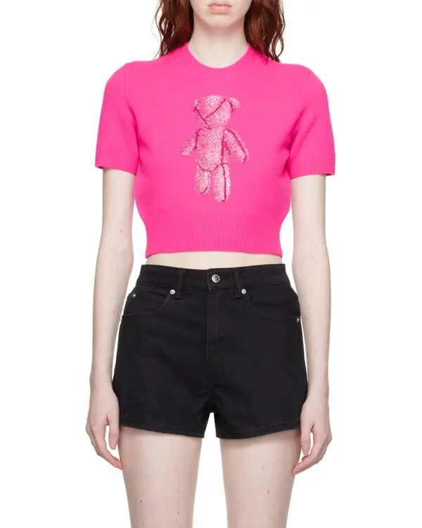Alexander Wang Beiress" Crystal Embellished Short Sleeve Cropped T-shirt