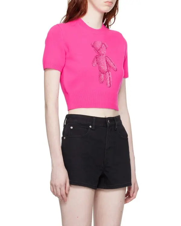 Alexander Wang Beiress" Crystal Embellished Short Sleeve Cropped T-shirt