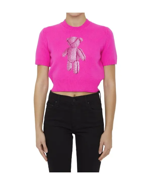 Alexander Wang Beiress" Crystal Embellished Short Sleeve Cropped T-shirt