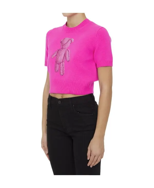 Alexander Wang Beiress" Crystal Embellished Short Sleeve Cropped T-shirt