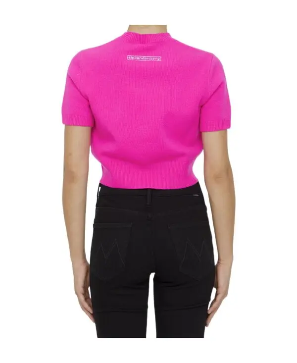 Alexander Wang Beiress" Crystal Embellished Short Sleeve Cropped T-shirt
