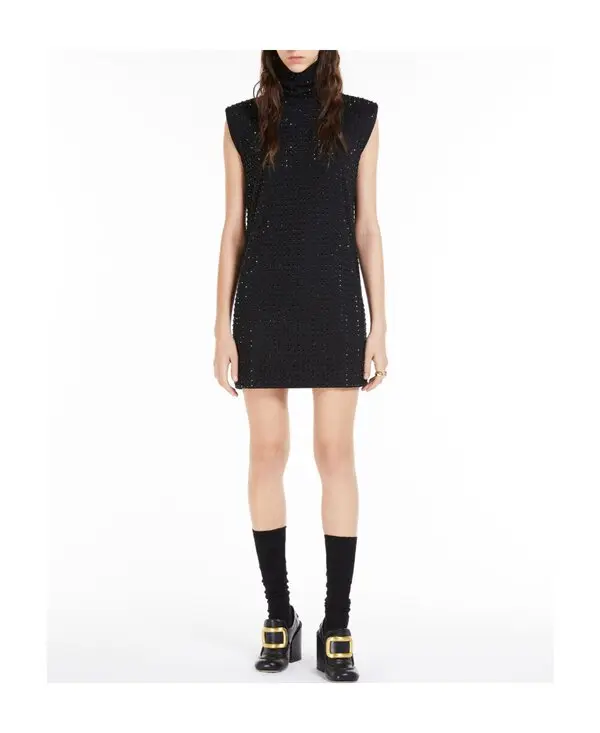 Sportmax Rhinestone Embellished High Neck Dress