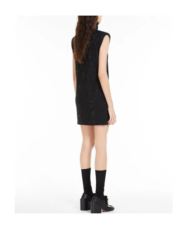 Sportmax Rhinestone Embellished High Neck Dress