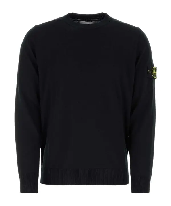 Stone Island Logo Patch Crewneck Knit Jumper - Black