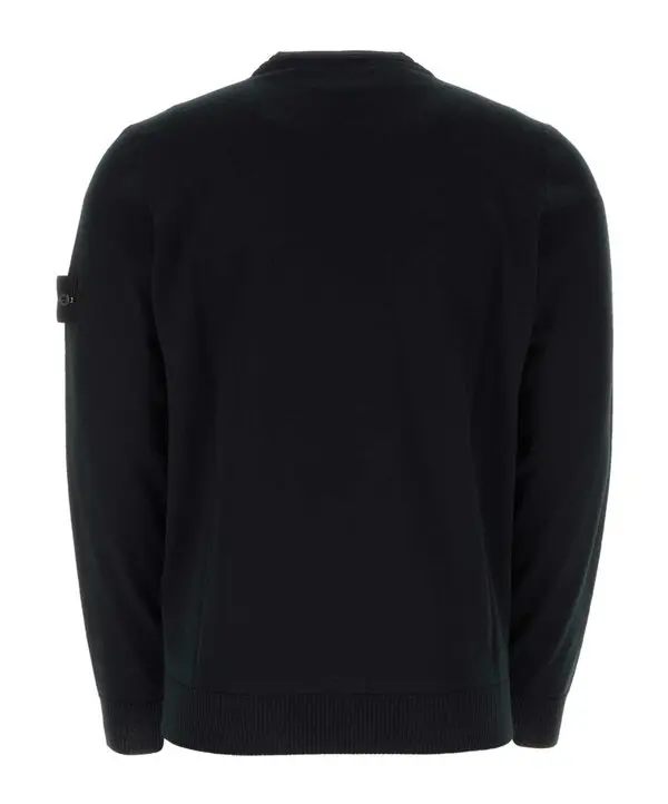 Stone Island Logo Patch Crewneck Knit Jumper - Black