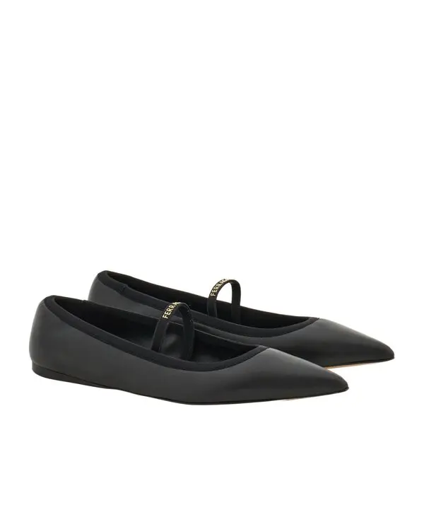 FERRAGAMO Ballet Flats With Ribbon Ankle Tie - Black