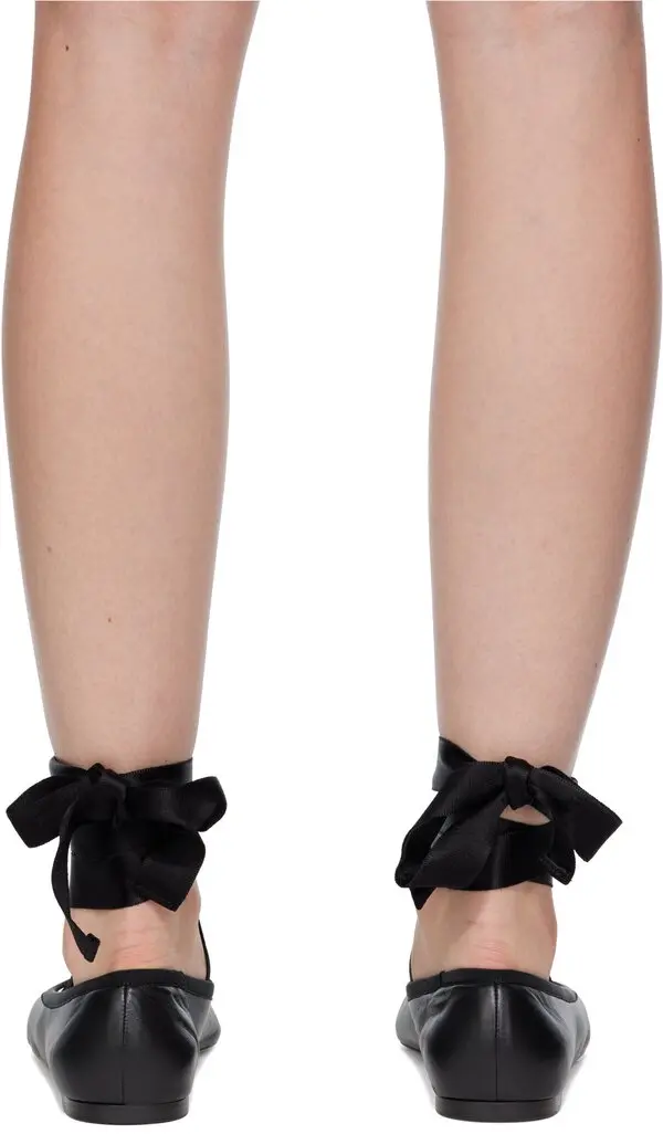 FERRAGAMO Ballet Flats With Ribbon Ankle Tie - Black