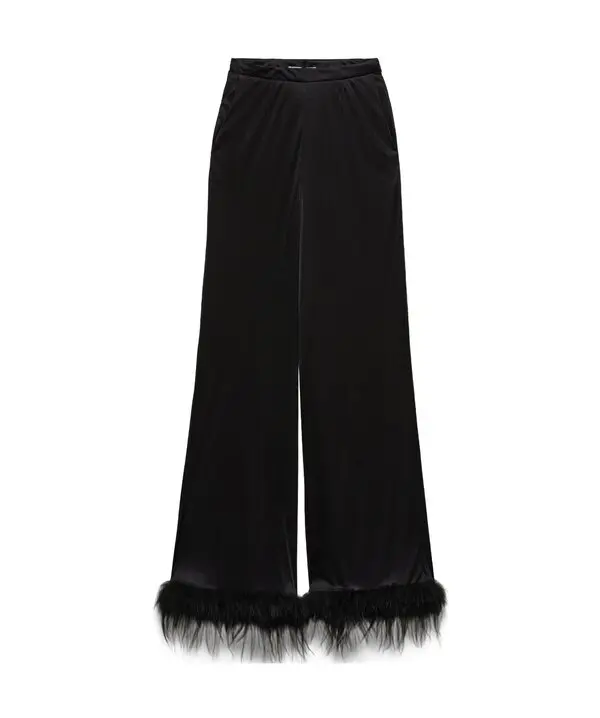 Prada Wide-leg Trousers With Sheepskin Trim - Black