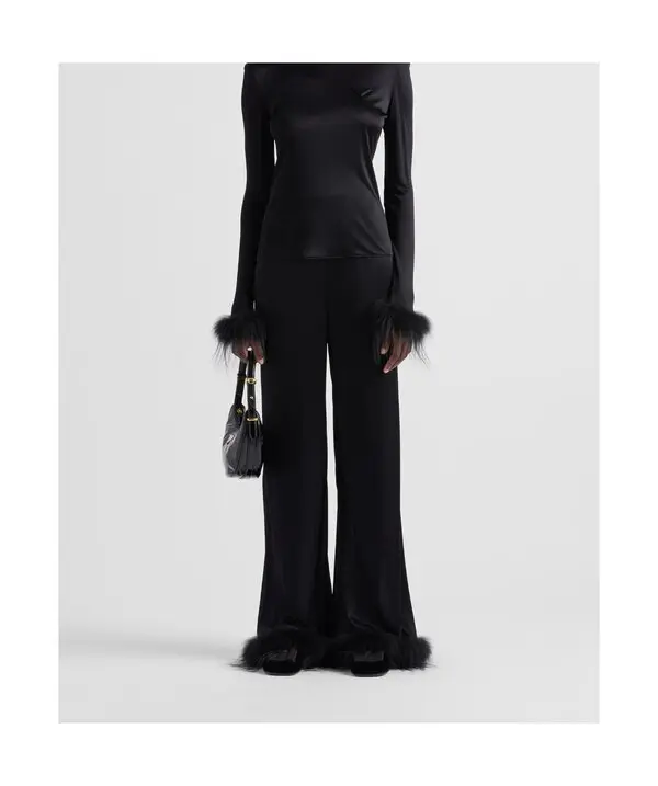 Prada Wide-leg Trousers With Sheepskin Trim - Black