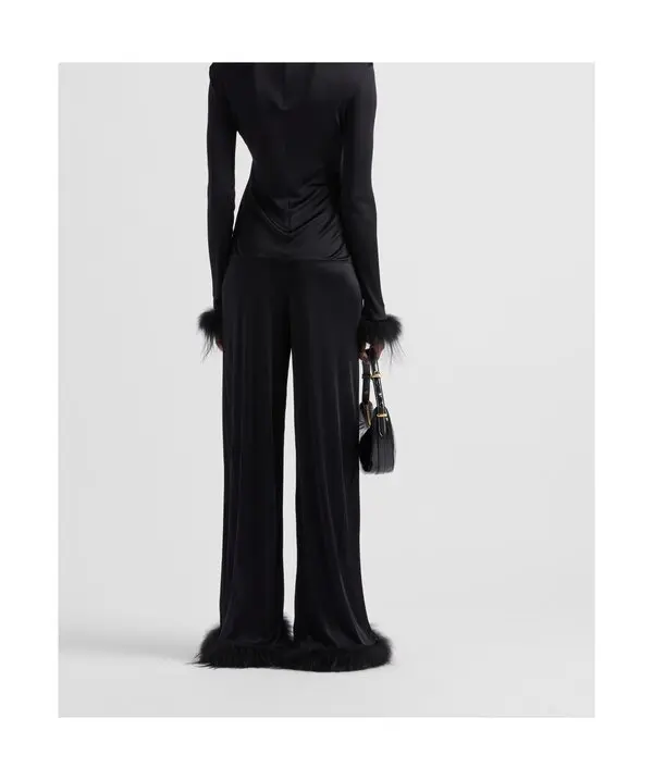 Prada Wide-leg Trousers With Sheepskin Trim - Black