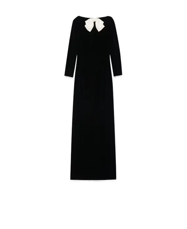 Saint Laurent Long Dress In Cupro Velvet - Black