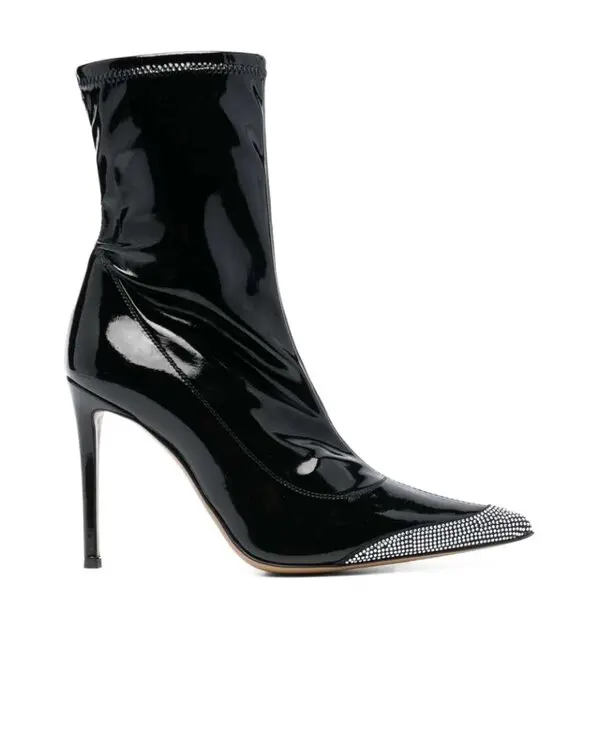 Alexandre Vauthier 105mm Crystal-embellished Patent-leather Boots - Black