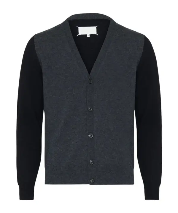 MAISON MARGIELA Colorblock V-neck Cardigan With Elbow Patches - Black