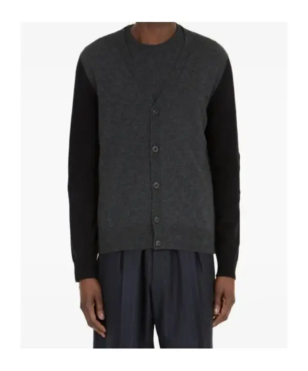 MAISON MARGIELA Colorblock V-neck Cardigan With Elbow Patches - Black