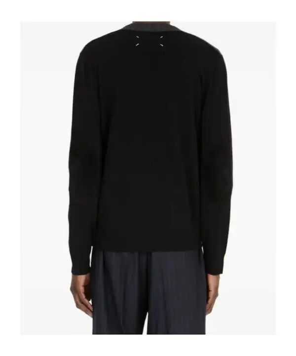 MAISON MARGIELA Colorblock V-neck Cardigan With Elbow Patches - Black
