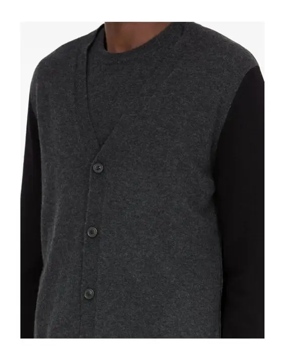 MAISON MARGIELA Colorblock V-neck Cardigan With Elbow Patches - Black