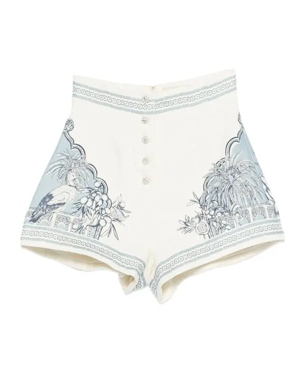 ALEMAIS Villa Romantica Printed High Waisted Shorts - White