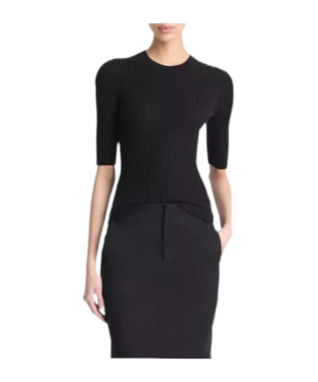 Vince Snap Elbow-sleeve Ribbed Knit Top