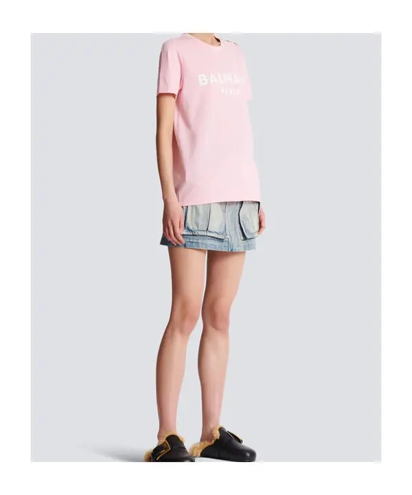 Balmain Logo Print Crewneck T-shirt - Pink
