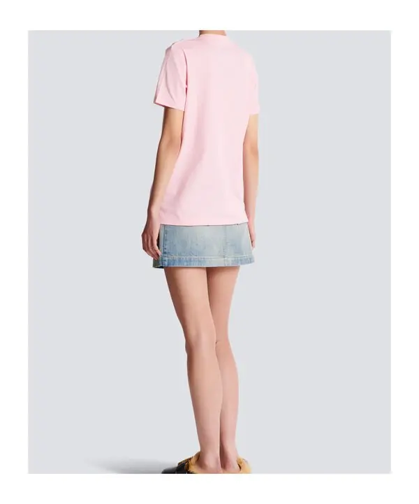 Balmain Logo Print Crewneck T-shirt - Pink